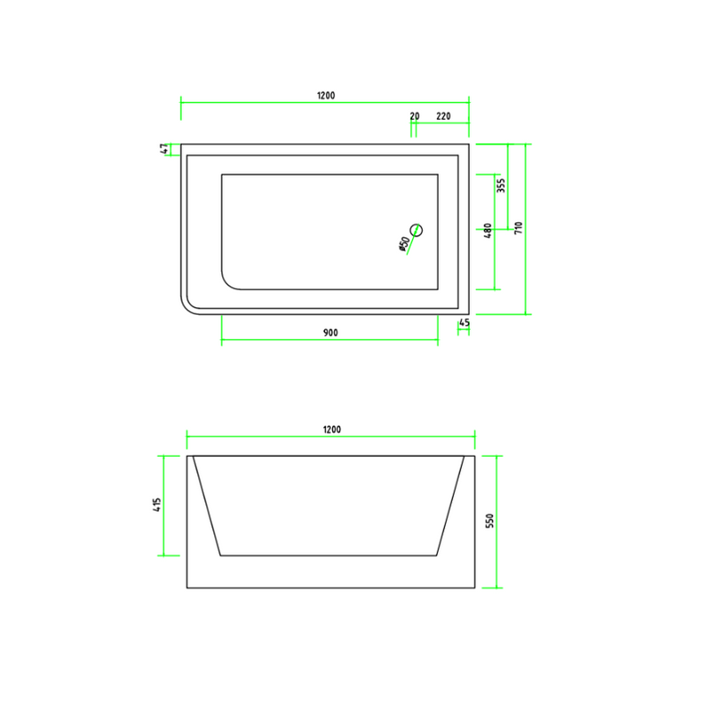 Indulge 1200 Right Corner Fit Freestanding Bath Tub | Acqua Bathrooms
