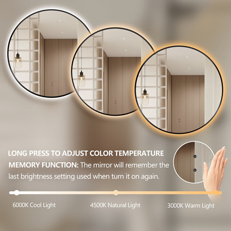 Round Touchless Back-Lit Matte Black 800mm LED Mirror - Three Light Te