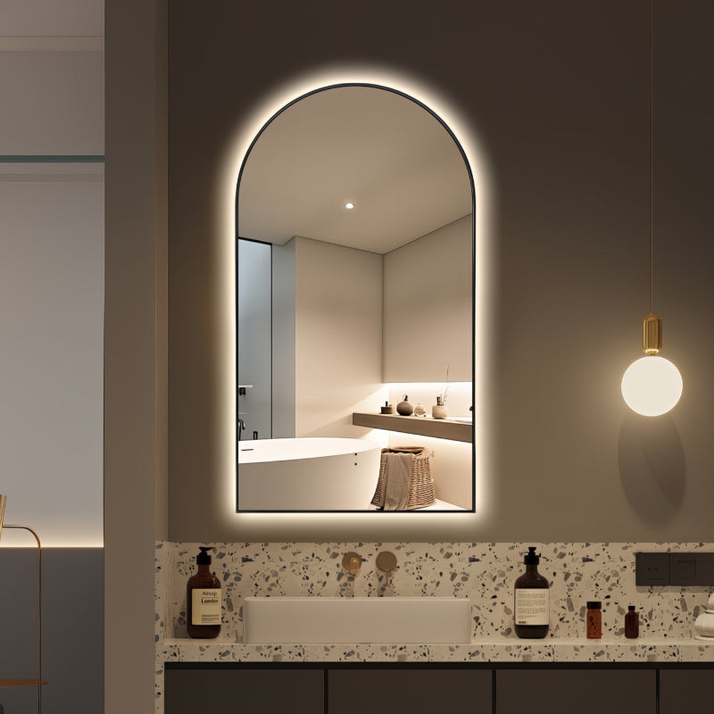 Arched 500x900 Matte Black Touchless LED Mirror | Acqua