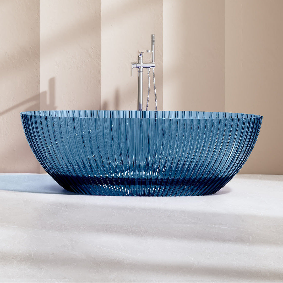 Avina 1700mm Fluted Slate Blue Translucent Resin Stone Freestanding Ba