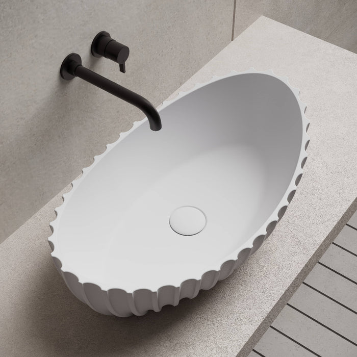 Coral 600mm Solid Surface Stone Fluted Oval Above Counter Basin