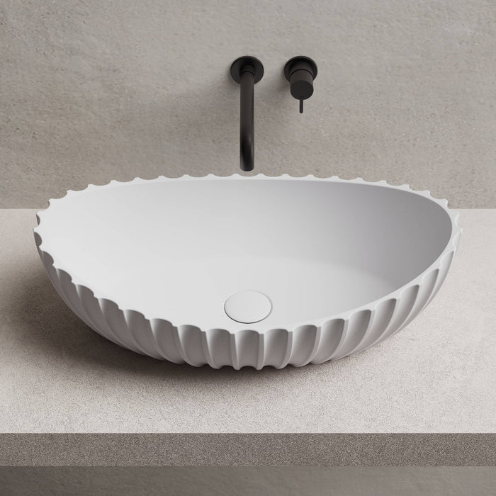 Coral 600mm Solid Surface Stone Fluted Oval Above Counter Basin