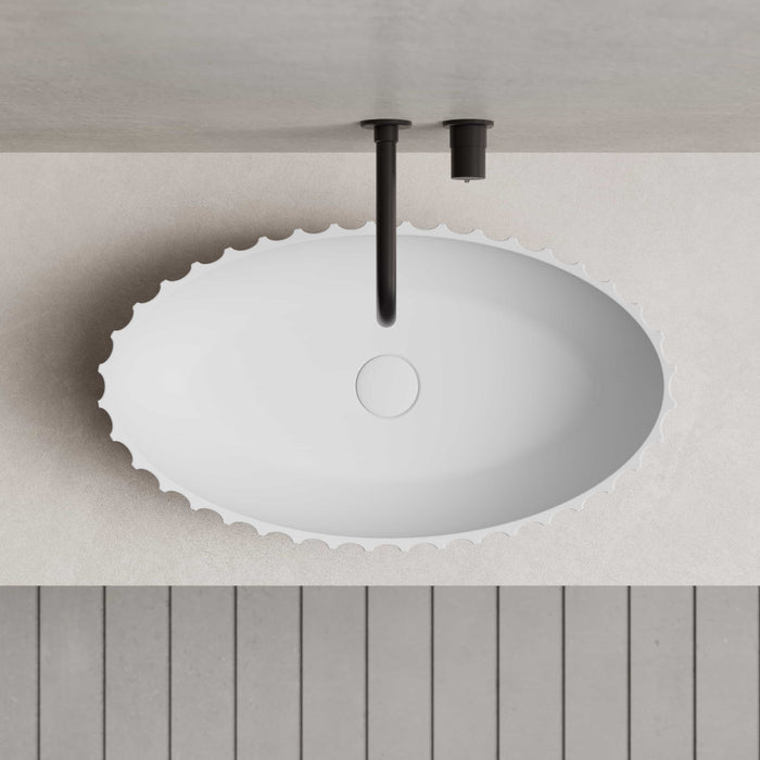 Coral 600mm Solid Surface Stone Fluted Oval Above Counter Basin