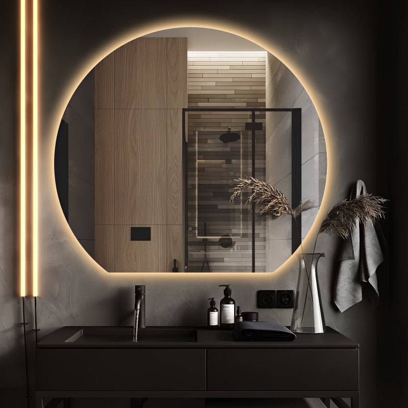 Cove Touchless 900 x 800 D Shape LED Mirror - Three Light Temperatures