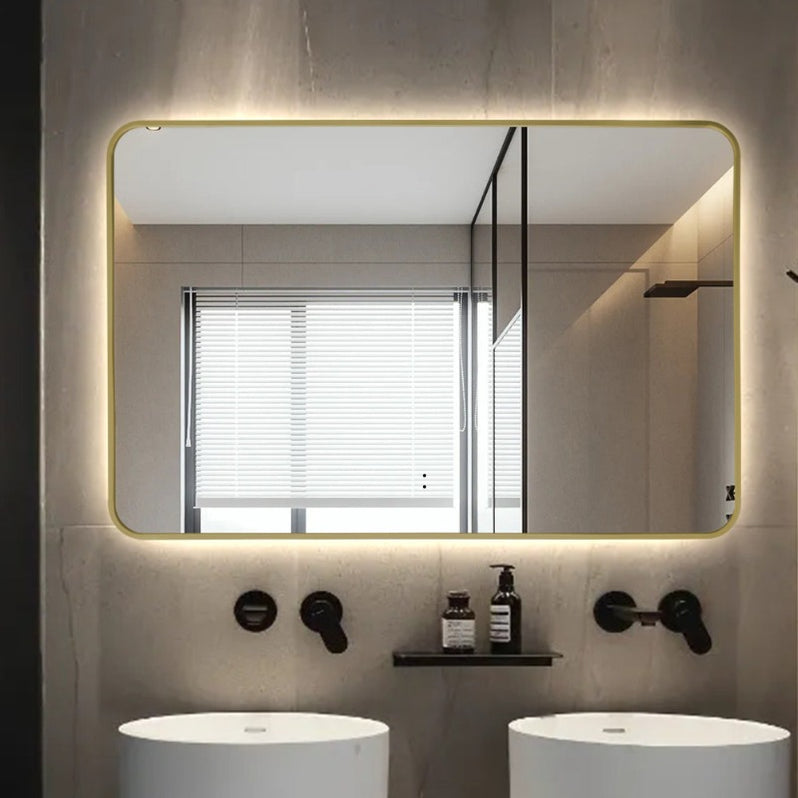 Curva Rectangle Brushed Gold 1200 x 800 Touchless LED Mirror - Three L