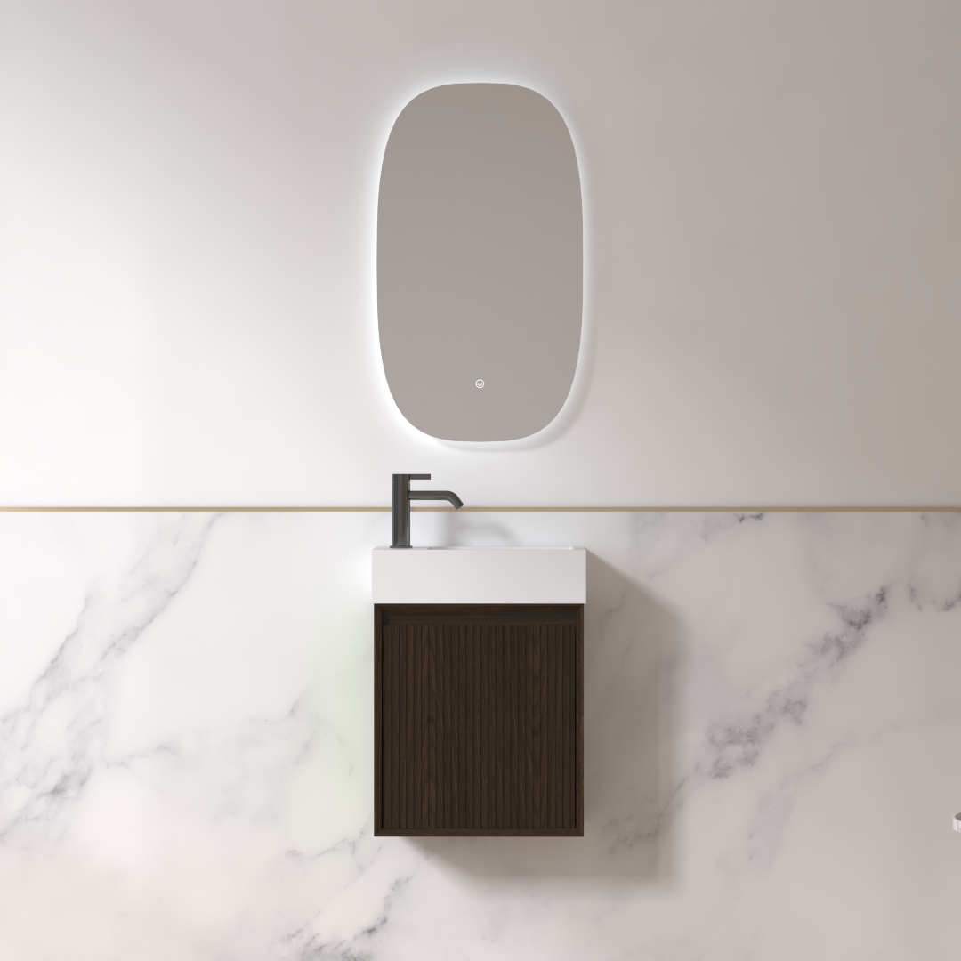 Fiora 450mm Black Walnut Fluted Ensuite Wall Hung Vanity | Acqua Bathrooms