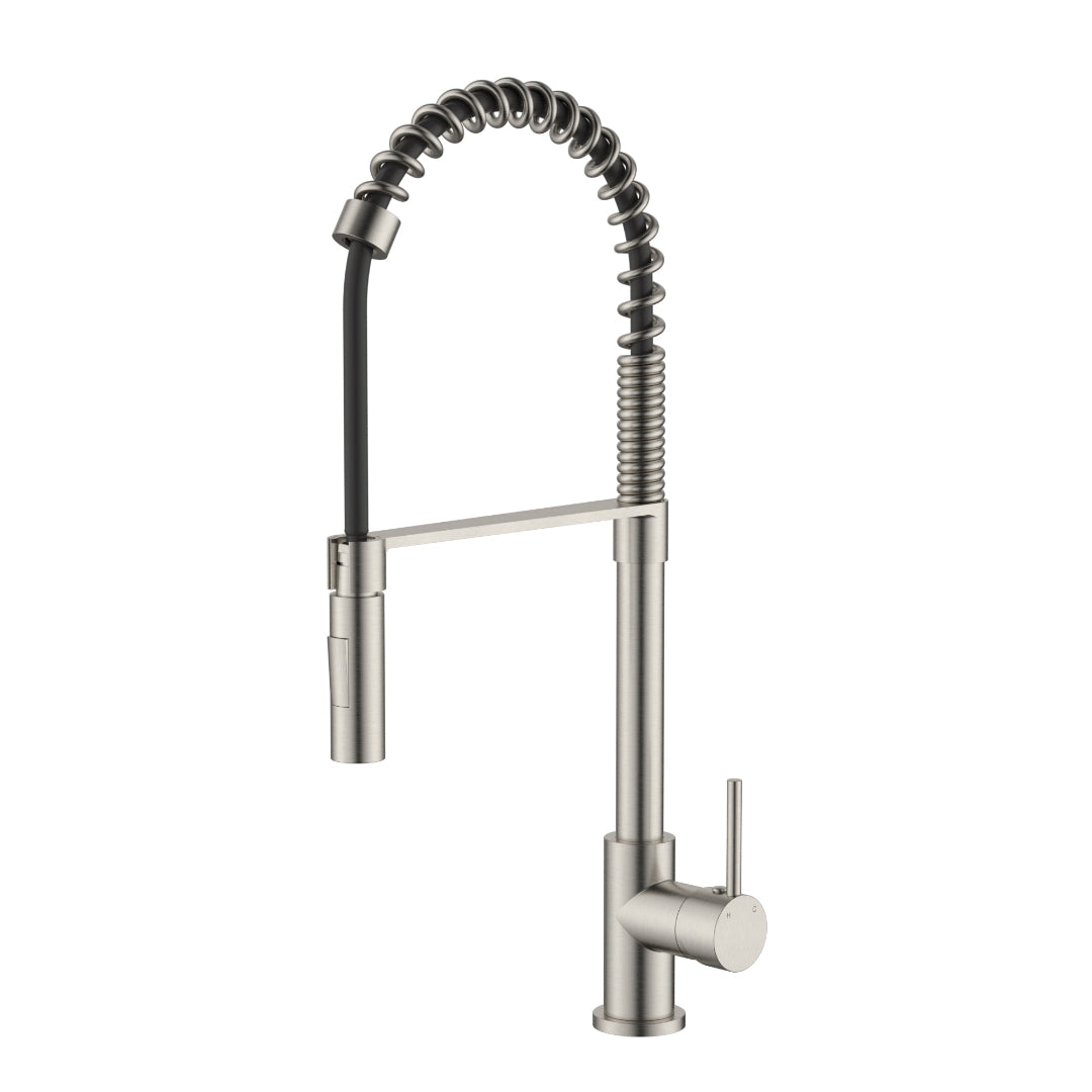 Kasper Warm Brushed Nickel Spring Kitchen Mixer | Acqua Bathrooms