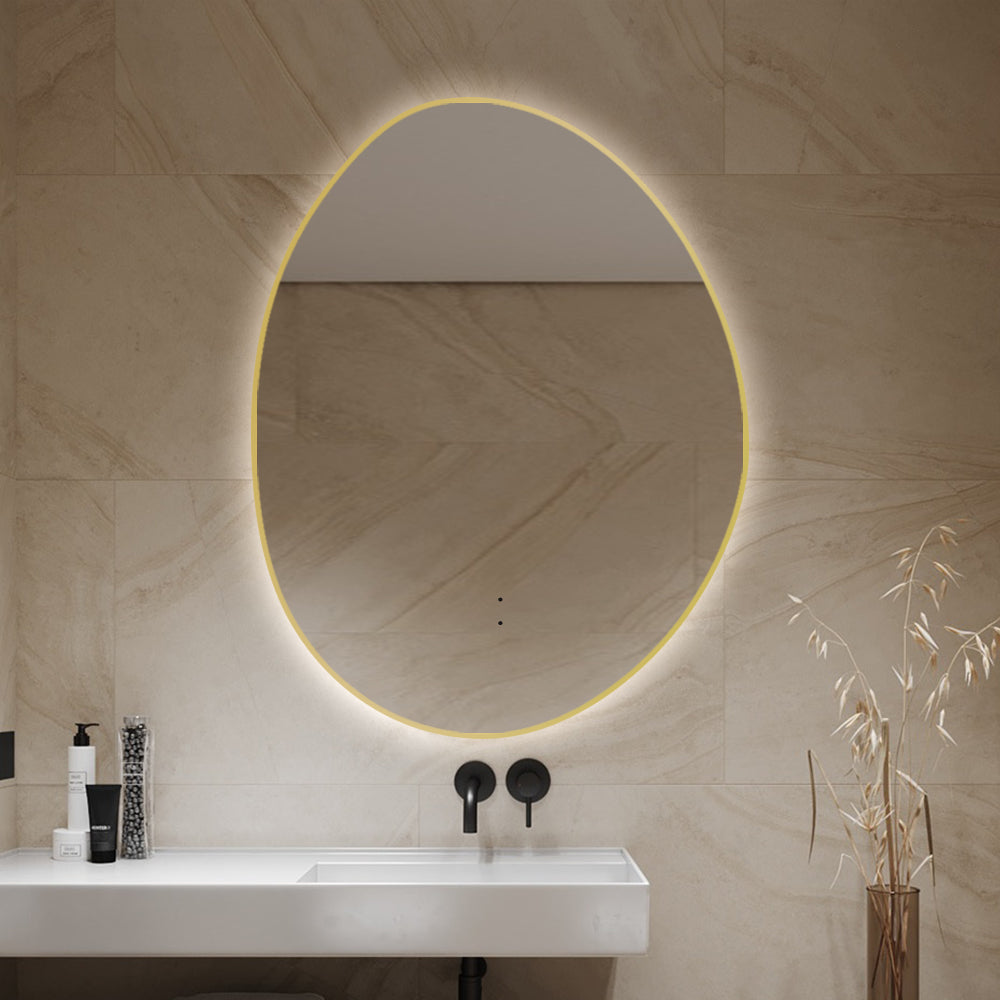 Oblonga Touchless 500 x 800 Brushed Gold Asymmetrical LED Mirror - Thr