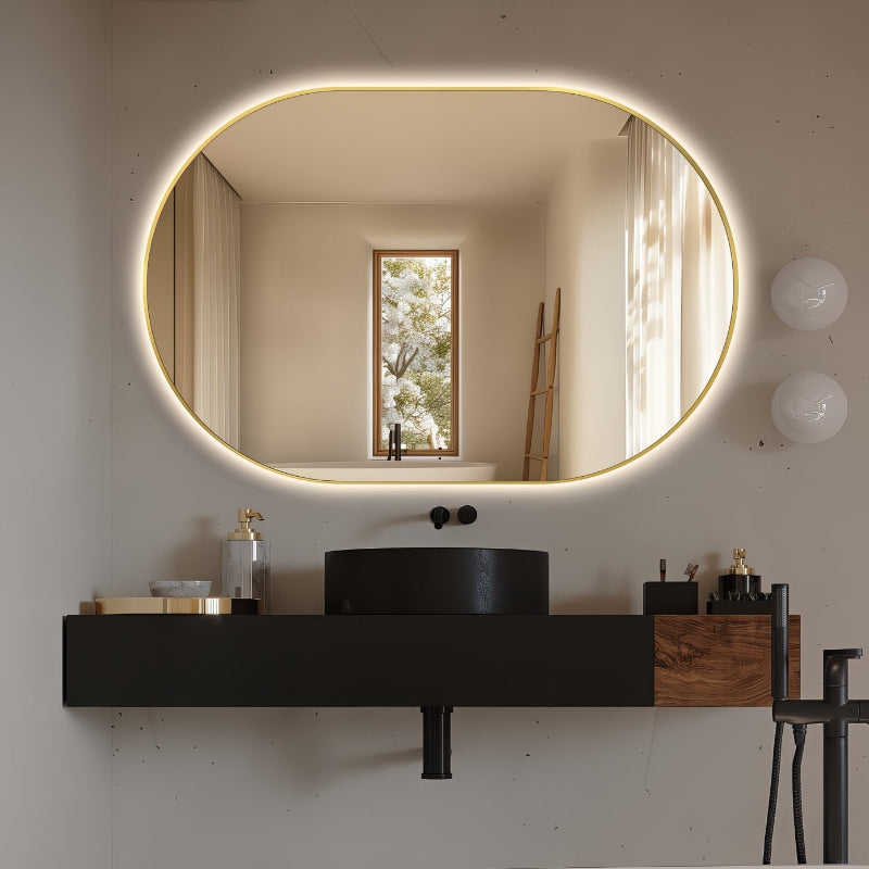 Oval Pill Touchless 1200 x 800 Brushed Gold LED Mirror - Three Light ...