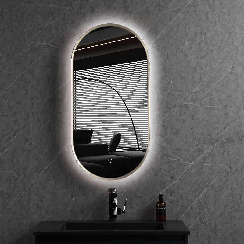 Oval 450 x 900mm Brushed Brass LED Mirror - Three Light Temperatures ...