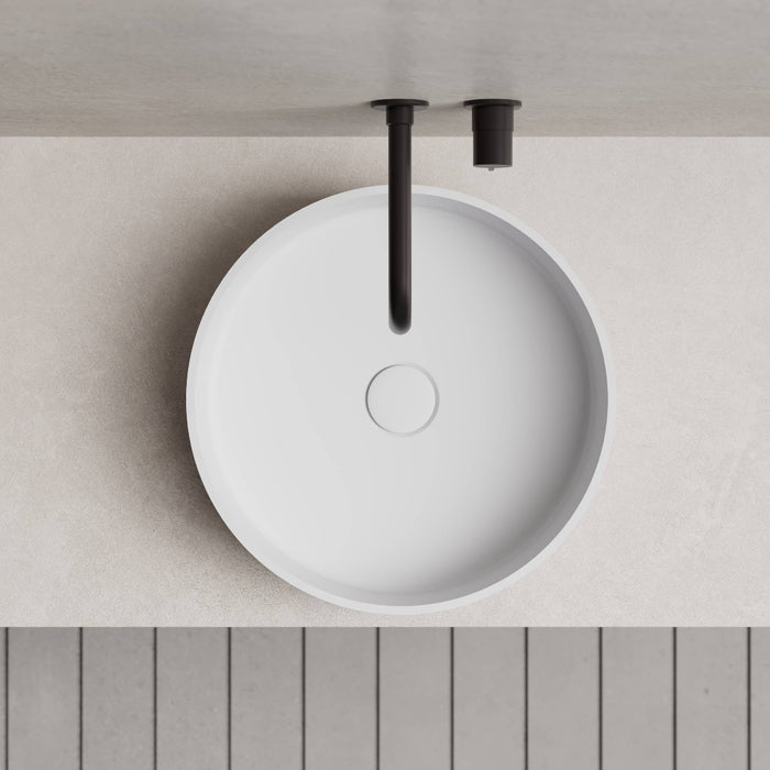 Ribo 400mm Solid Surface Stone Fluted Round Above Counter Basin