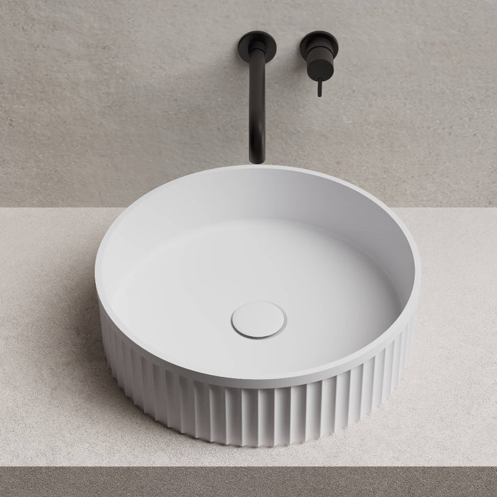 Ribo 400mm Solid Surface Stone Fluted Round Above Counter Basin