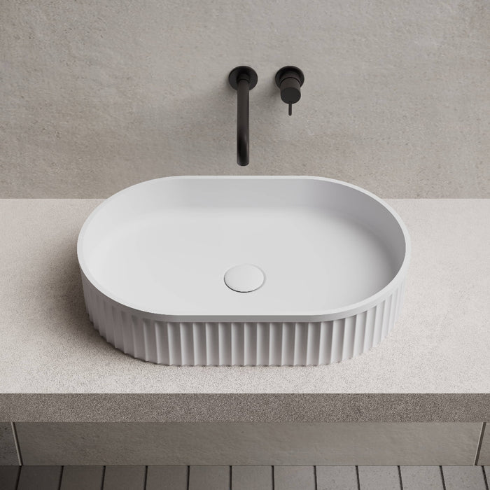 Riba 550mm Solid Surface Stone Fluted Oval Above Counter Basin