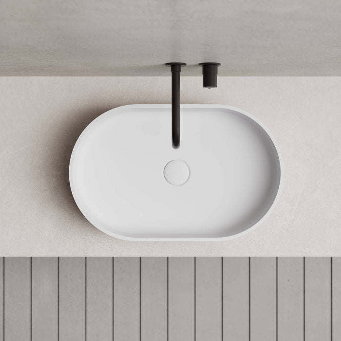 Riba 550mm Solid Surface Stone Fluted Oval Above Counter Basin