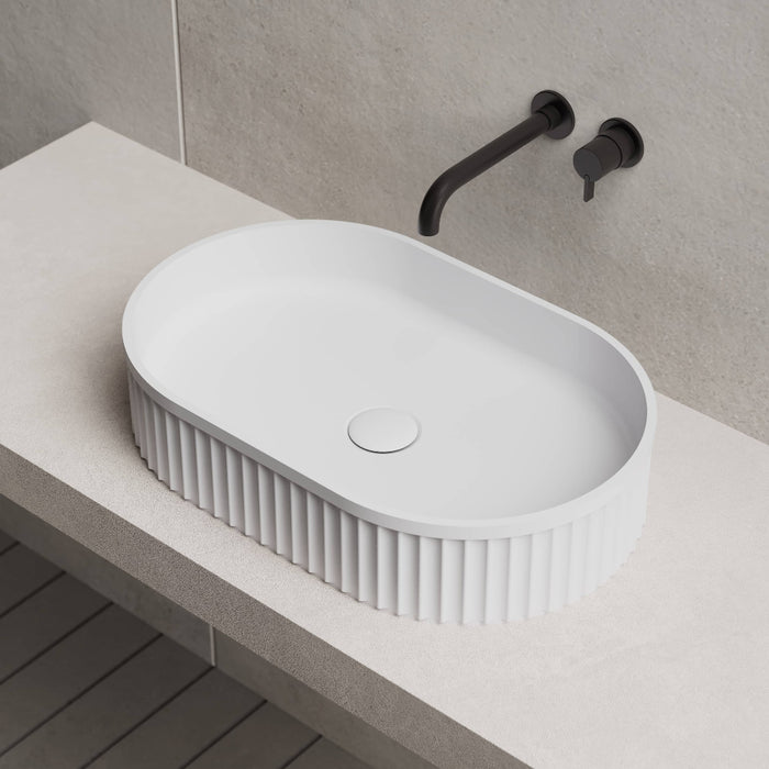 Riba 550mm Solid Surface Stone Fluted Oval Above Counter Basin