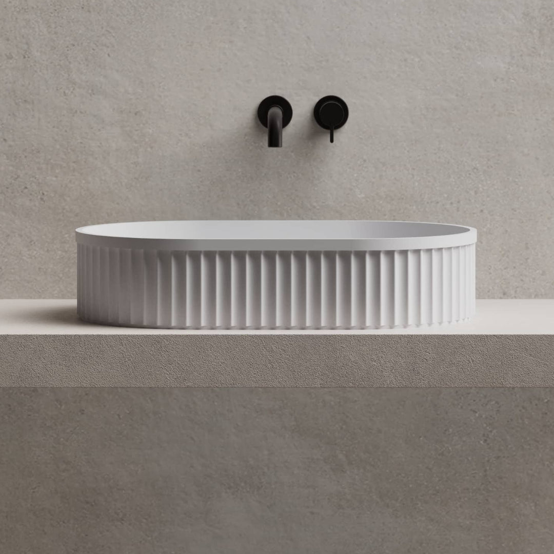 Riba 550mm Solid Surface Stone Fluted Oval Above Counter Basin