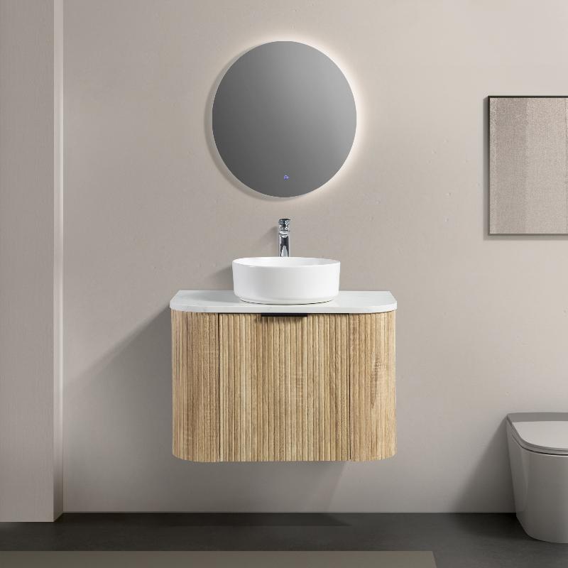 Ronda 600 Curved White Oak Fluted Wall Hung Vanity | Acqua Bathrooms