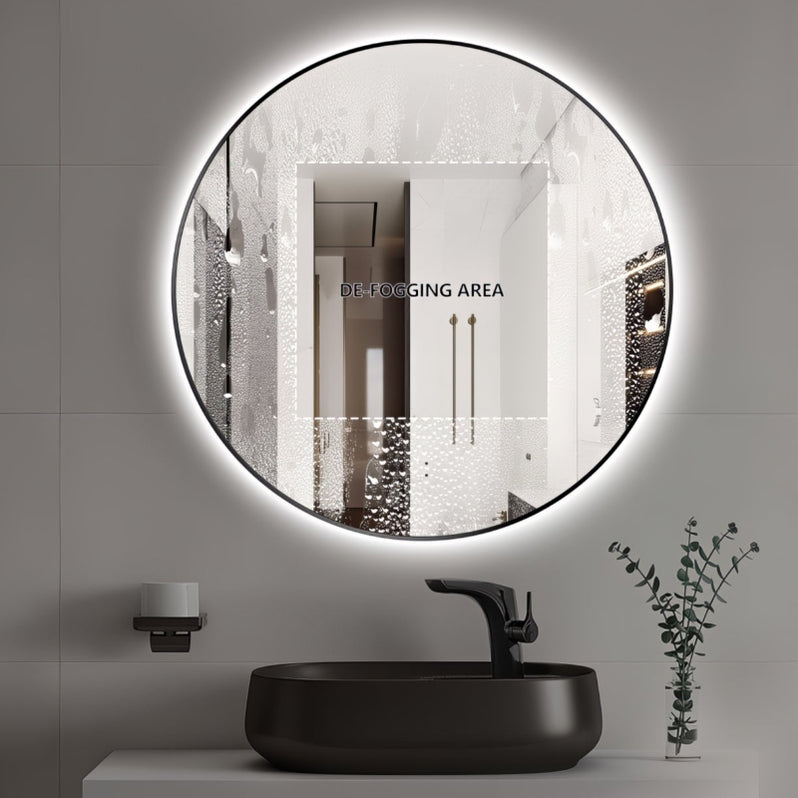 Round Touchless Back-Lit Matte Black 600mm LED Mirror - Three Light Te