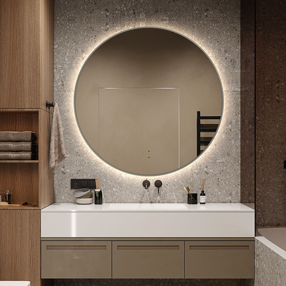 Round Touchless Back-Lit Gun Metal 800mm LED Mirror - Three Light Temp ...