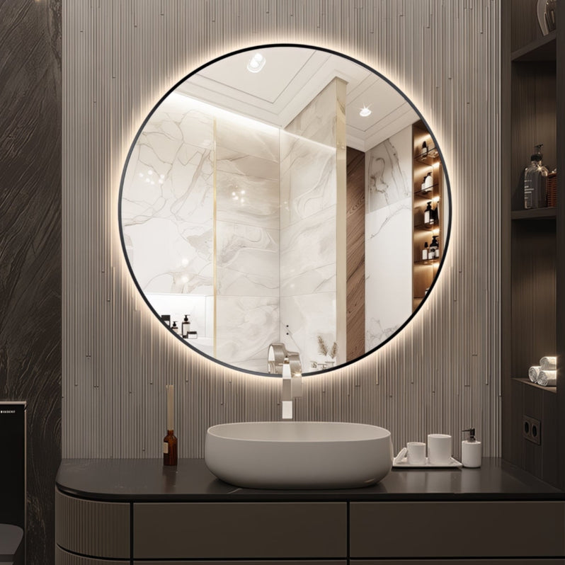 Round Touchless Back-Lit Matte Black 800mm LED Mirror - Three Light Te ...
