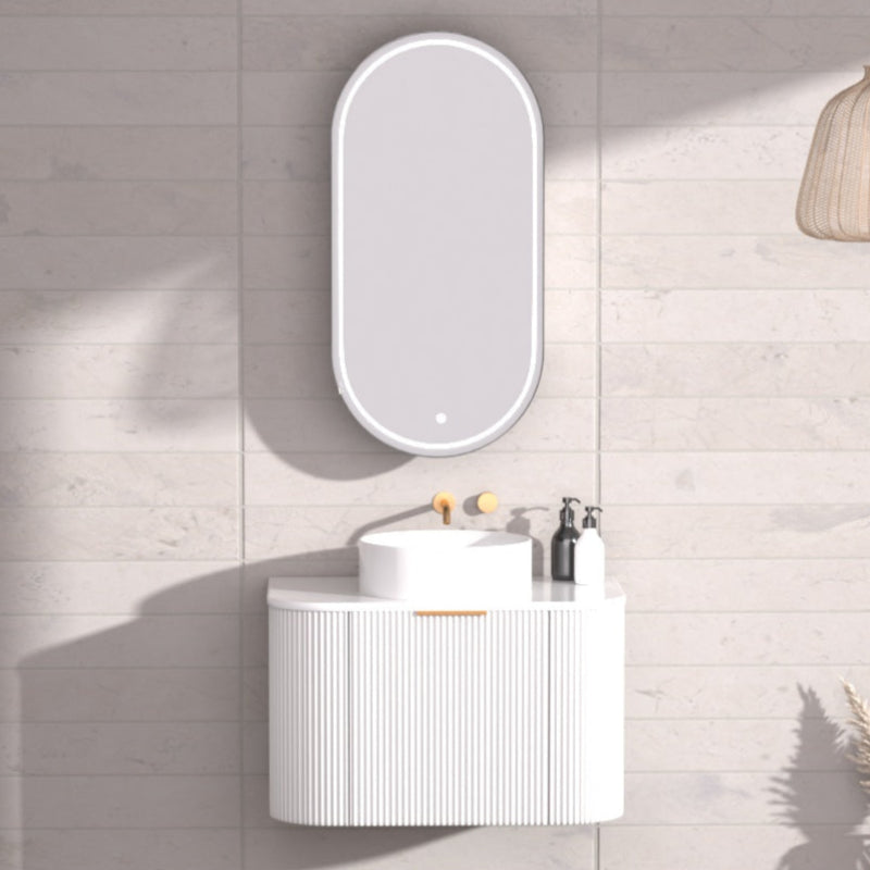 Siena 750 Curved Matte White Fluted Wall Hung Vanity | Acqua Bathrooms
