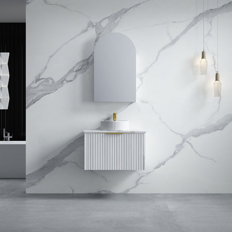 Thena 750 Matte White Fluted Wall Hung Vanity | Acqua Bathrooms