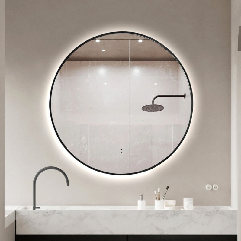 Round Touchless Back-Lit Matte Black 800mm LED Mirror - Three Light Te ...